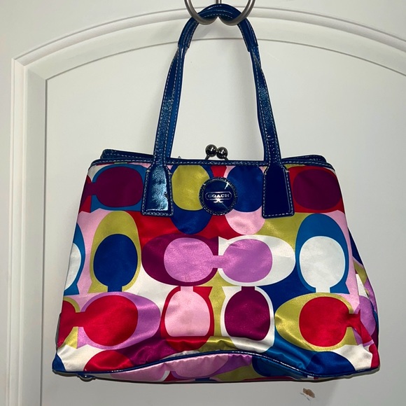 Coach | Bags | Coach Signature Satin Scarf Print Multicolor Handbag ...